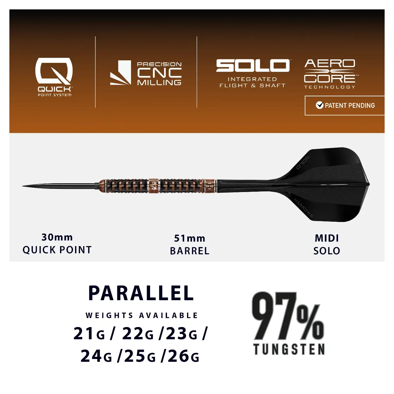 Harrows Wolfram Trinity 97% Tungsten Steel Tip Darts - 25g – Sherwood Sport